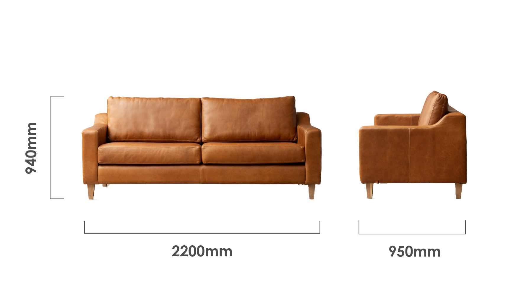 Douglas Large 3-Seater Leather Couch - Ginger | Incanda Furniture