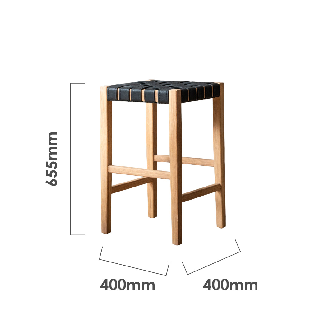 Cederberg Leather Counter Bar Stool - Oak - Black | Incanda Furniture