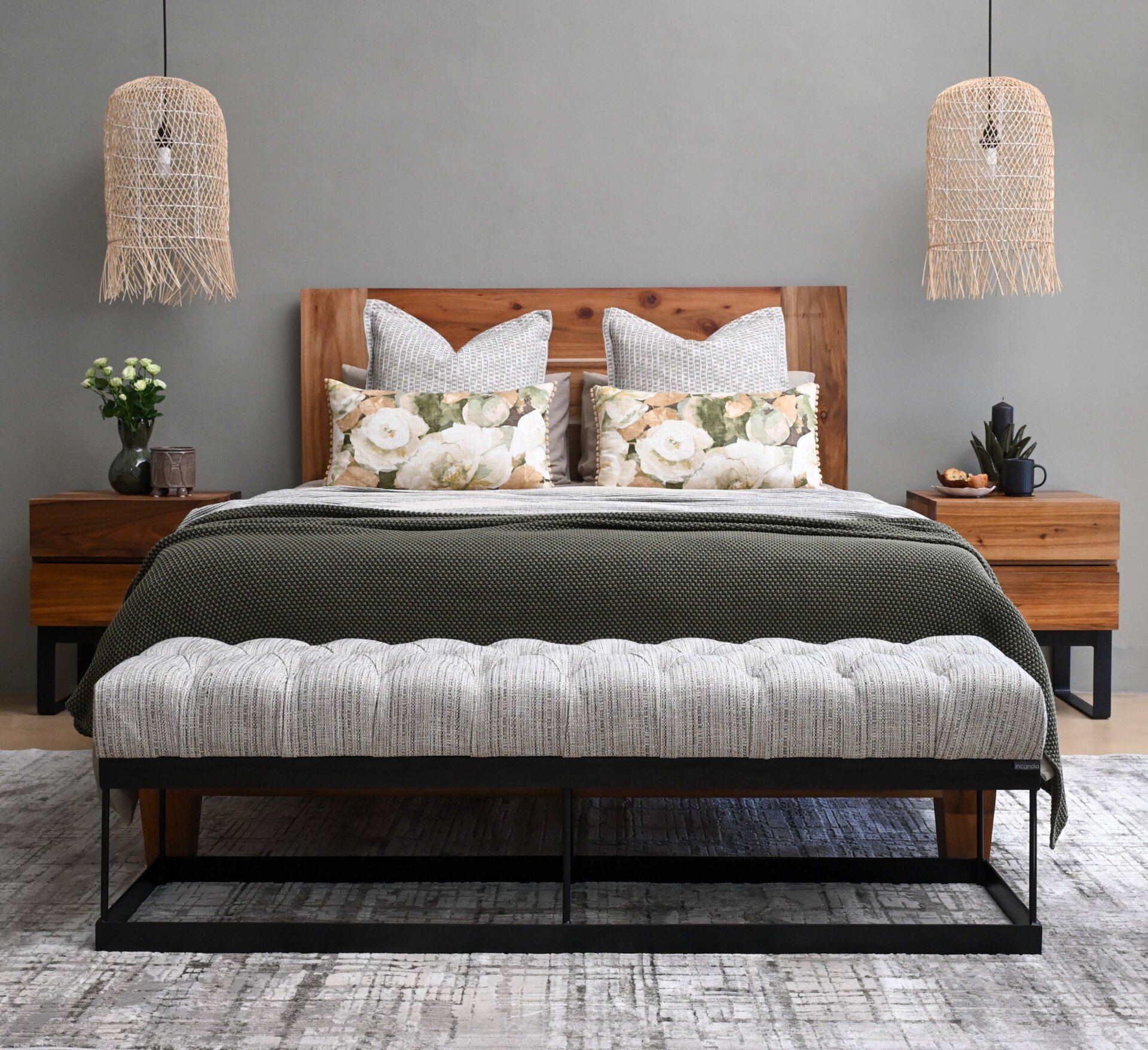 Karee Bed Base with Headboard - Double - Blackwood | Incanda Furniture