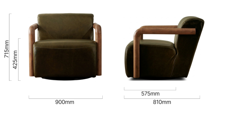 Bellora Leather Swivel Armchair - Olive For Sale | Incanda